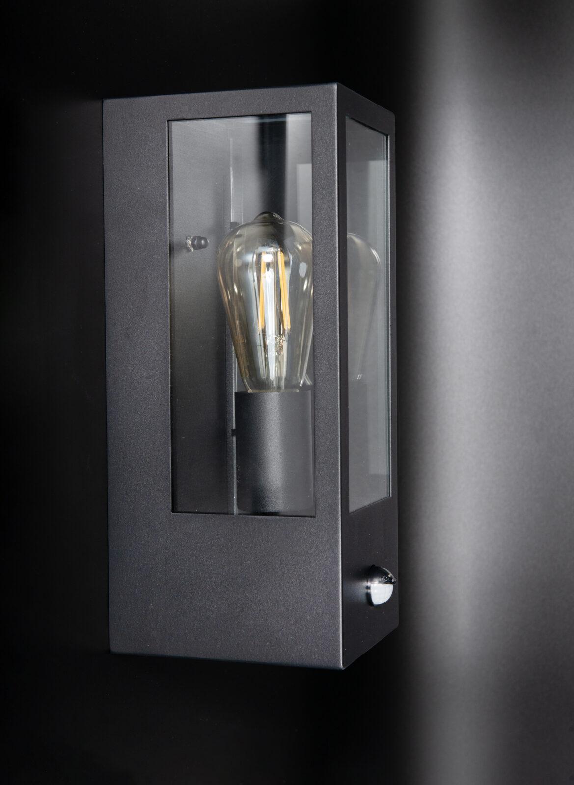 Lanterns, Outdoor Wall Lighting | Glass Box E27 PIR Wall Lantern | ES ...