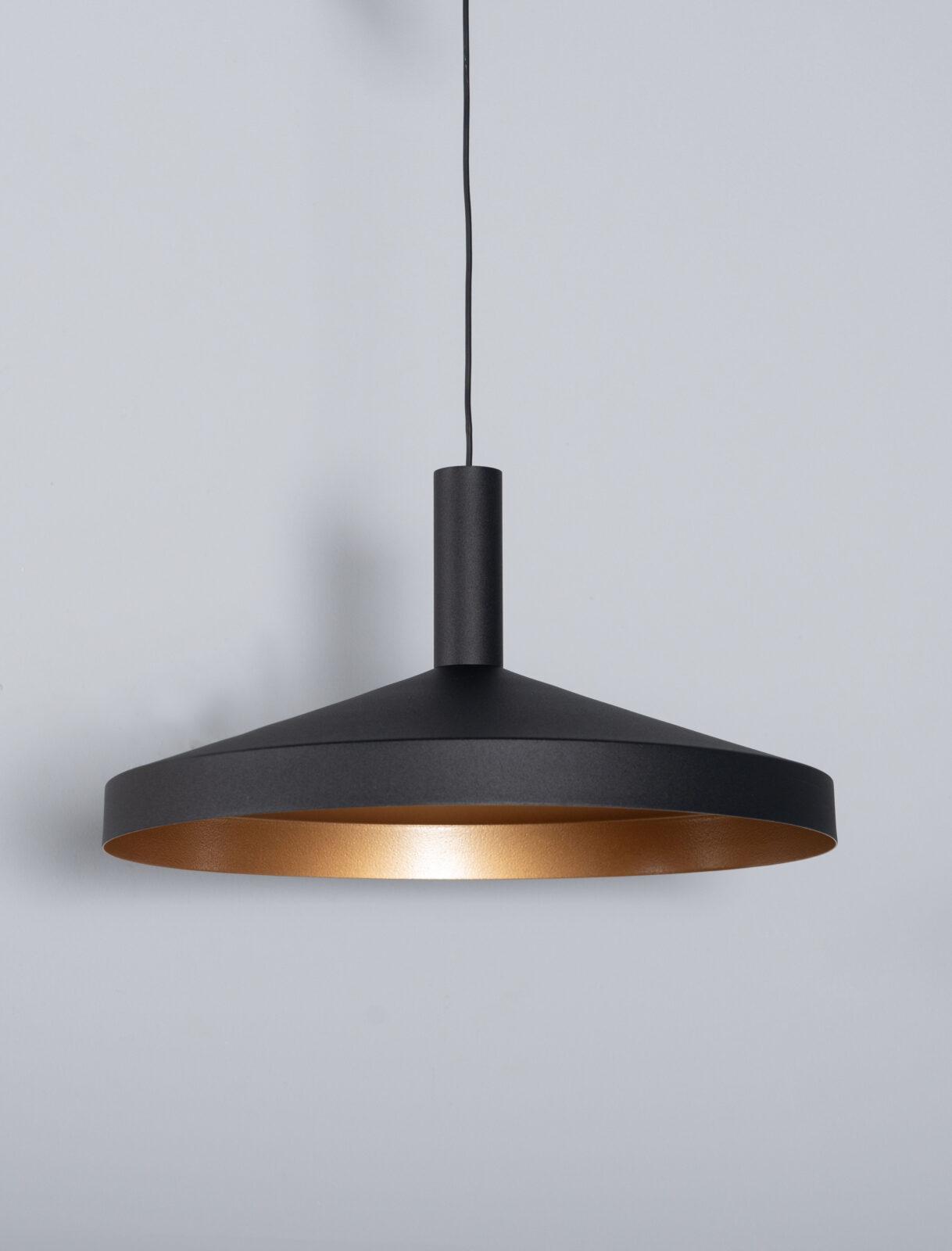 Ceva Black LED Pendant Light | Large Black & Gold Round Shade